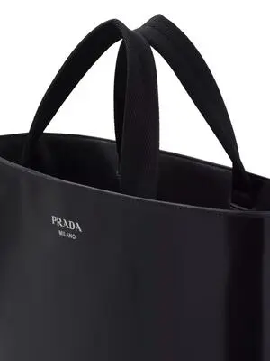 Prada Leather Tote Bag With Stamped Logo