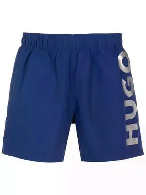 Hugo Abas Metallic Logo-print Swim Shorts - Blue