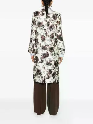 Alberto Biani Floral Print Silk Twill Coat