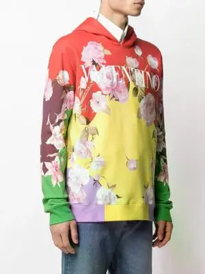 Valentino Garavani Rose Print Cotton Blend Hoodie