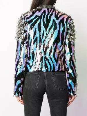 Philipp Plein Zebra Sequin Biker Jacket