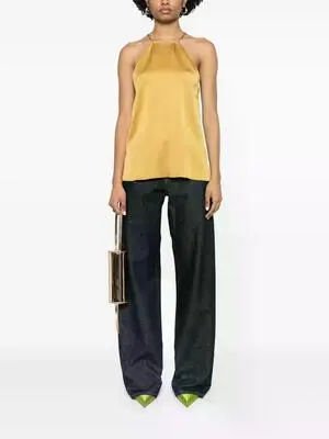 FORTE_FORTE Satin Square Neck Sleeveless Top With Bead Detailing