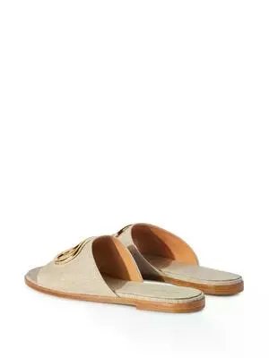 Off-White Logo Plaque Linen Slides - Neutrals