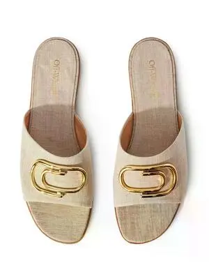 Off-White Logo Plaque Linen Slides - Neutrals