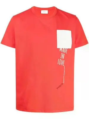 PORTS V Logo-embroidered Patchwork-detail T-shirt - Red