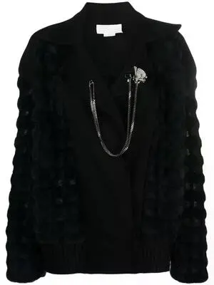 GENNY Brooch-detail Wool Jacket With Faux-fur Detailing