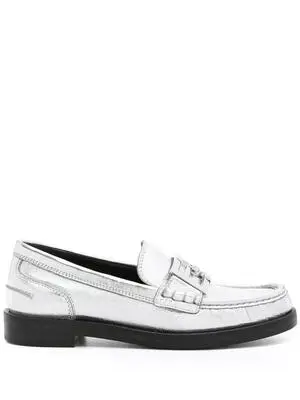 Fendi Metallic Leather Loafers - Silver