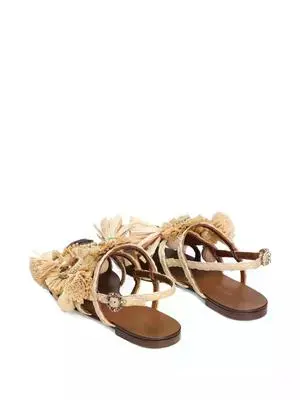 Dolce & Gabbana Embellished Raffia Flat Sandals