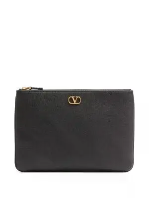 Valentino Garavani Vlogo Signature Grainy Calfskin Clutch Bag - Black