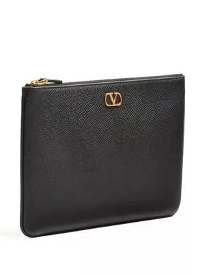 Valentino Garavani Vlogo Signature Grainy Calfskin Clutch Bag - Black