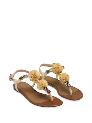 Dolce & Gabbana Embellished Pom-pom Flat Sandals
