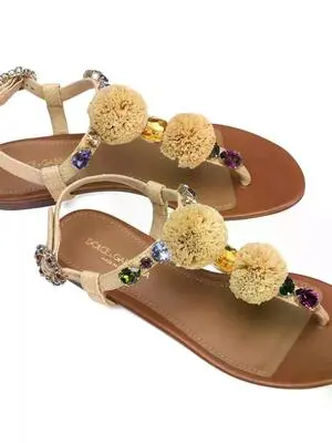 Dolce & Gabbana Embellished Pom-pom Flat Sandals