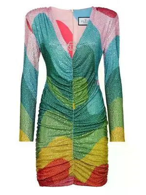 Philipp Plein Crystal-embellished Rainbow-print Minidress - Blue