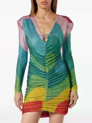 Philipp Plein Crystal-embellished Rainbow-print Minidress - Blue
