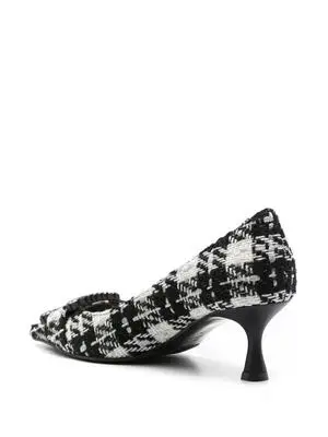 Roberto Festa And White Tweed Check Pumps With Crystal Embellishment
