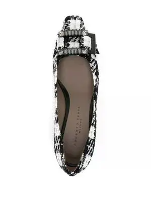 Roberto Festa And White Tweed Check Pumps With Crystal Embellishment