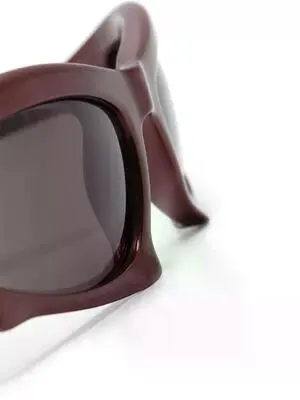 Balenciaga Burgundy Metallic Sheen Rectangle Sunglasses