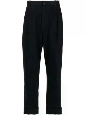 PORTS V Navy Cotton Turn-up Hem Straight Leg Trousers - Blue