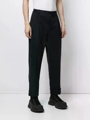 PORTS V Navy Cotton Turn-up Hem Straight Leg Trousers