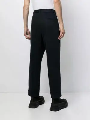 PORTS V Navy Cotton Turn-up Hem Straight Leg Trousers