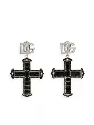 Dolce & Gabbana Embellished Cross Earrings - Silver