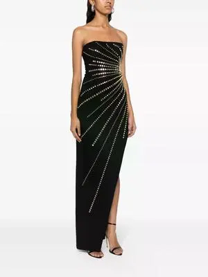 NISSA Asymmetric Maxi Dress With Mirrored Stud Detailing