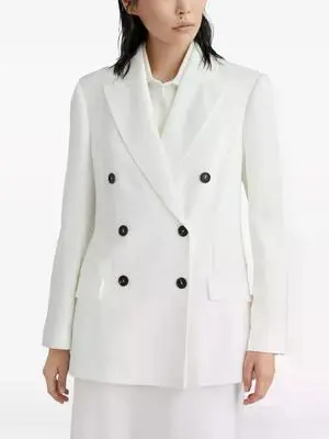 Brunello Cucinelli Double-breasted Cotton-twill Blazer With Monili Chain Detail