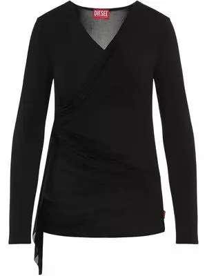 DIESEL® V-neck Draped Long Sleeve Top - Black