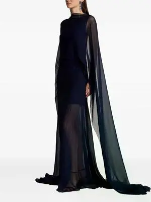 Ralph Lauren Sheer Cape Evening Gown