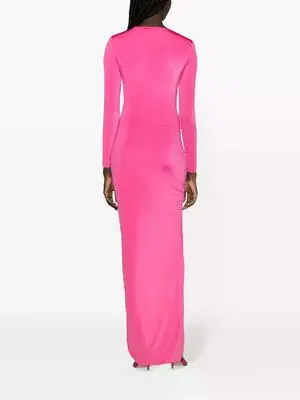 NISSA Floral Appliqué Satin Maxi Dress - Pink