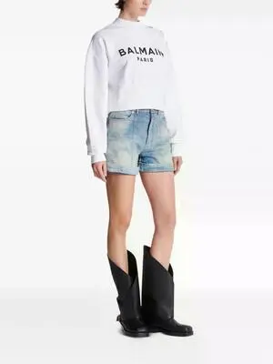 Balmain Logo Print Cropped Sweatshirt