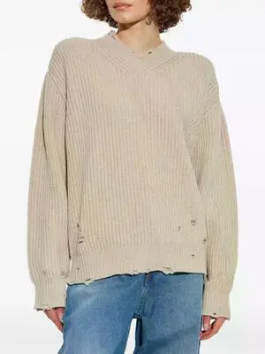 MAISON MARGIELA Distressed Ribbed V-neck Sweater