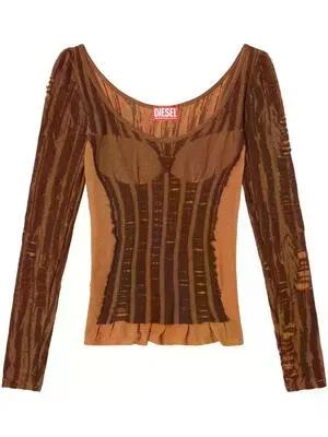 DIESEL® Long-sleeve Scoop Neck Top - Brown