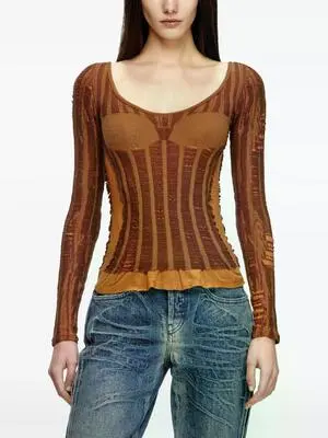 DIESEL® Long-sleeve Scoop Neck Top - Brown