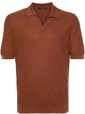 Tagliatore Paco Split-neck Polo Shirt - Brown