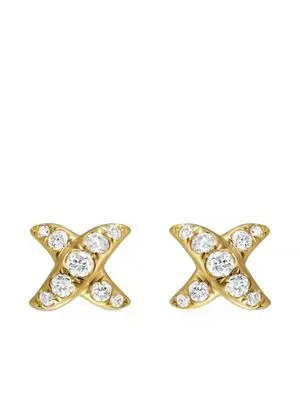 David Yurman 18kt Yellow Gold Crossover Diamond Stud Earrings - Silver