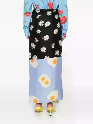 Moschino Colour-block Maxi Skirt With Floral And Fried Egg Prints