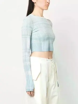 Elisabetta Franchi Striped Cropped Ribbed Knit Jumper