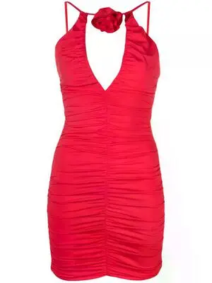 NOIRE SWIMWEAR Floral Appliqué Ruched Mini Dress - Red