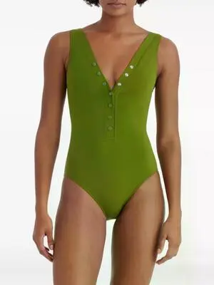 ERES Icône V-neck Press-stud Swimsuit - Green
