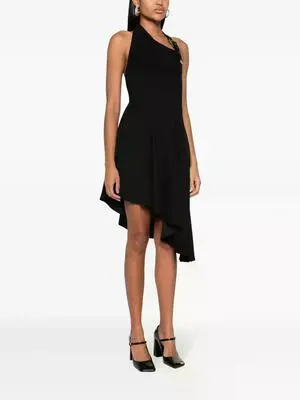 Versace One-shoulder Crepe Dress With Logo Buckle