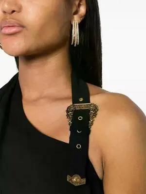 Versace One-shoulder Crepe Dress With Logo Buckle