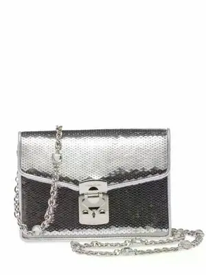 Miu Miu Sequin Embellished Leather Shoulder Bag - Silver