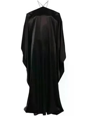 TALLER MARMO Asymmetric One-shoulder Silk Maxi Kaftan Dress - Black