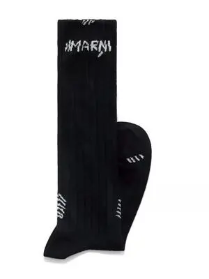 Marni Ribbed Cotton Socks With Mending-embroidery