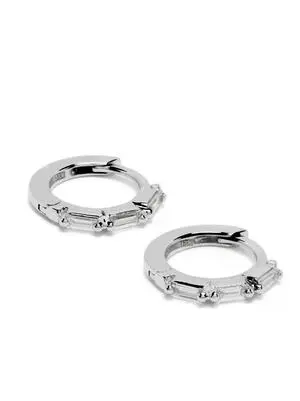 SUZANNE KALAN 18kt White Gold Baguette Diamond Huggie Earrings - Silver