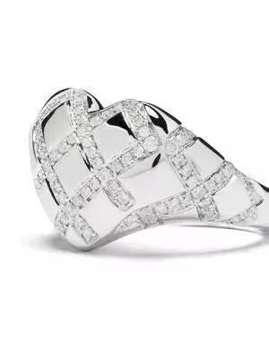 Yvonne Léon 9kt White Gold Diamond Signet Ring - Silver