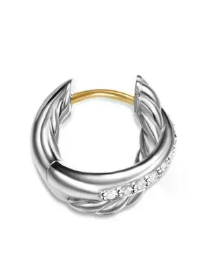 David Yurman Sterling Diamond Huggie Hoop Earrings