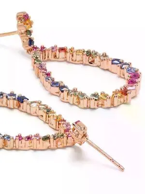 SUZANNE KALAN 18kt Rose Princess Cut Rainbow Sapphire Drop Earrings