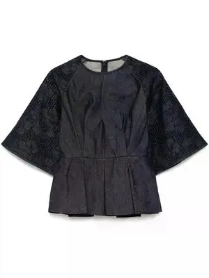 Elie Saab Embroidered Denim Top - Blue